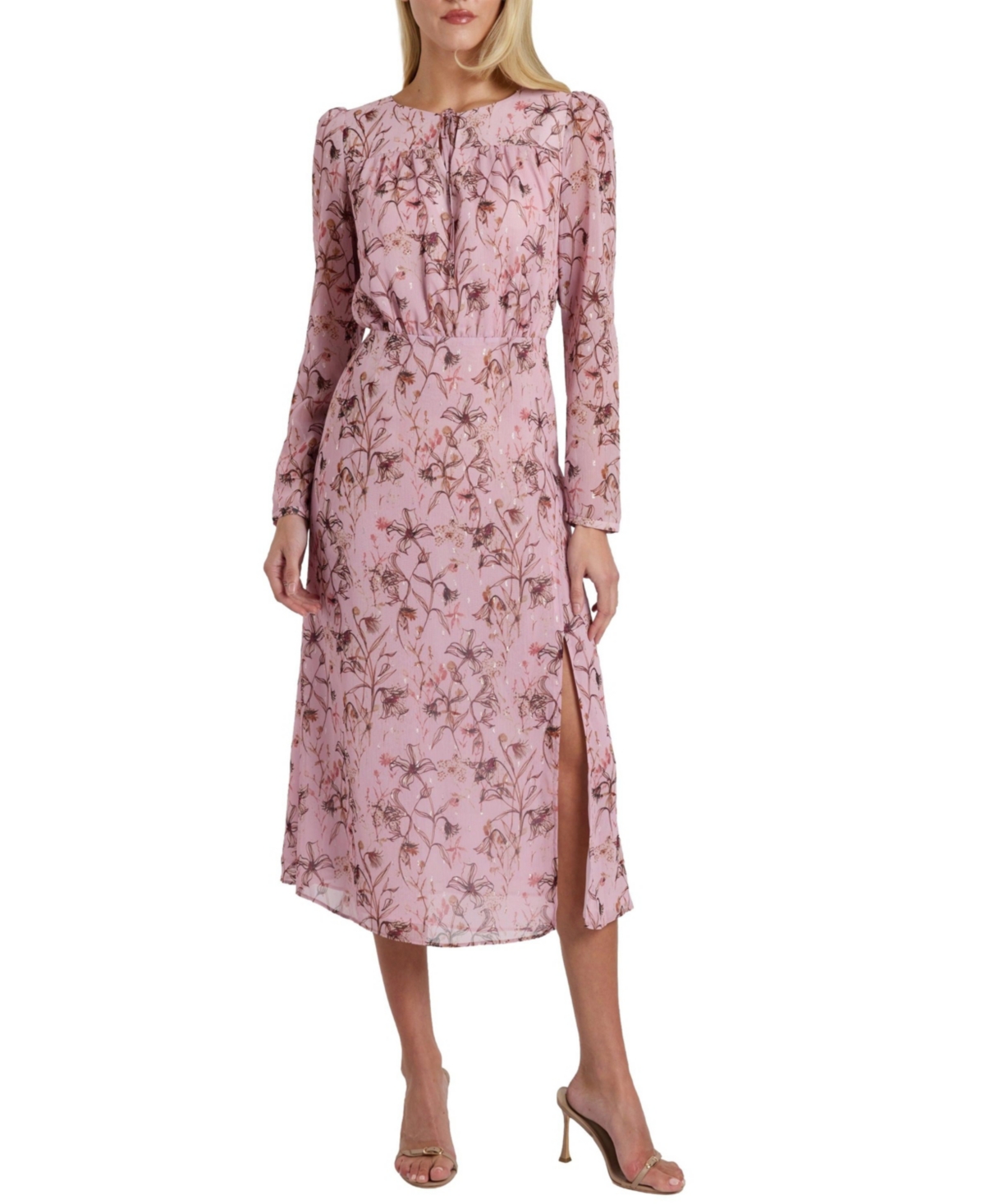 SANTORELLI Tessa Long Sleeve Midi Dress in Floral Georgette